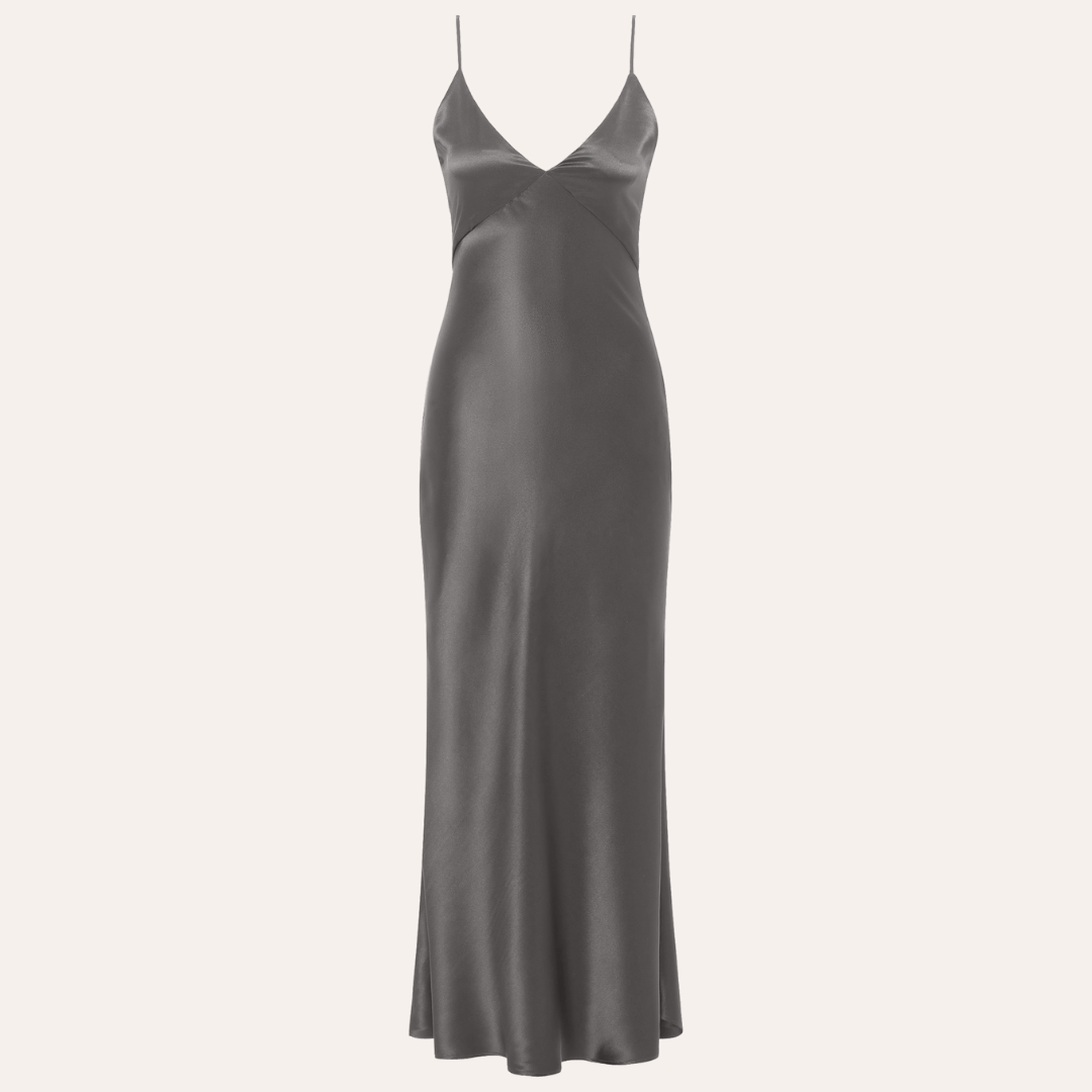 Amelia long silk dress - Silver – EHE Apparel